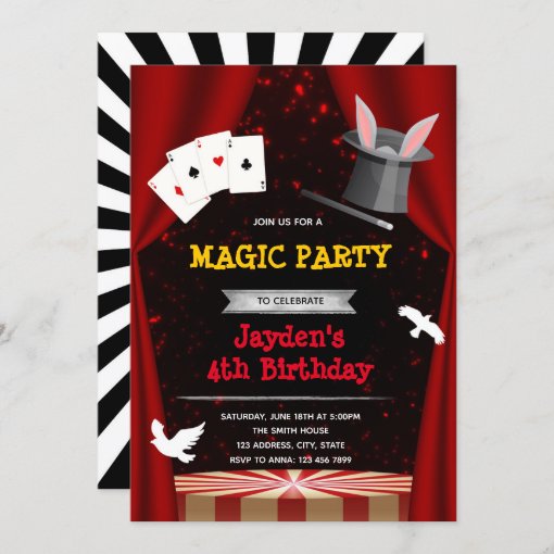 Boy magic show party invitation | Zazzle