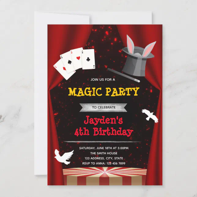 Boy magic show party invitation | Zazzle