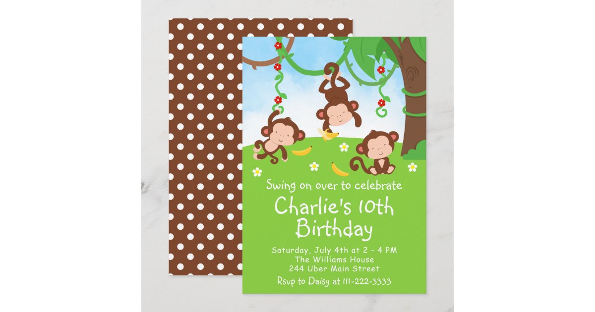 Boy Monkeys Birthday Party Invitation | Zazzle