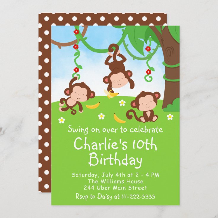 Boy Monkeys Birthday Party Invitation | Zazzle