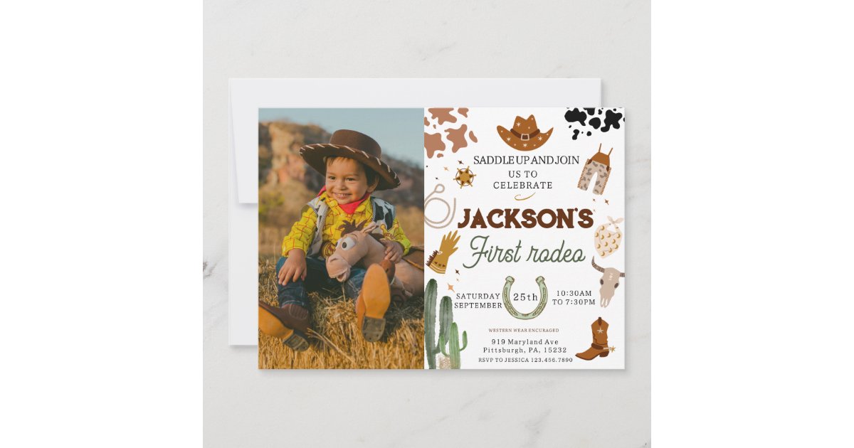 Boy My First Rodeo photo Cowboy 1st Birthday Invitation | Zazzle
