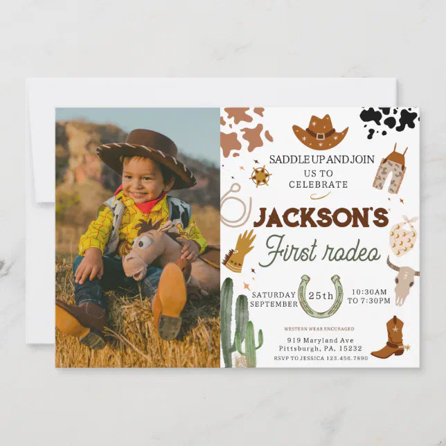Boy My First Rodeo photo Cowboy 1st Birthday Invitation | Zazzle