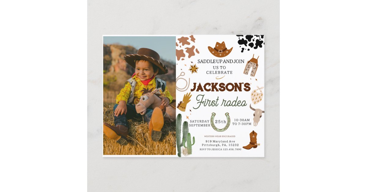 Boy My First Rodeo photo Cowboy 1st Birthday Postcard | Zazzle