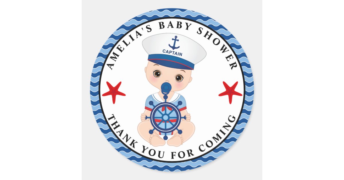 Boy Nautical Baby Shower Classic Round Sticker | Zazzle