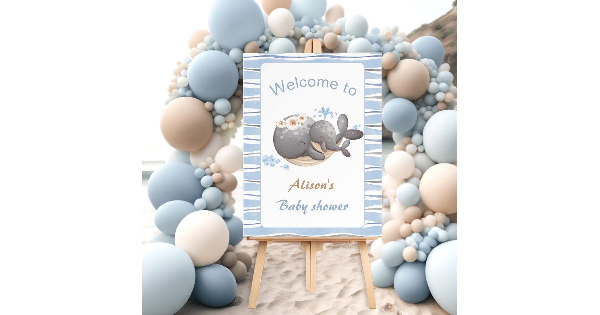 Boy Nautical Whale Baby Shower Welcome sign | Zazzle