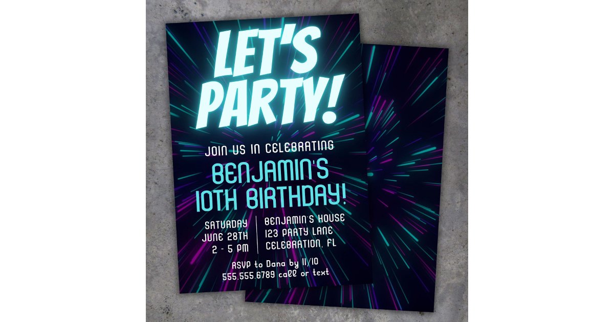 Boy Neon Blue Birthday Party Invitation | Zazzle