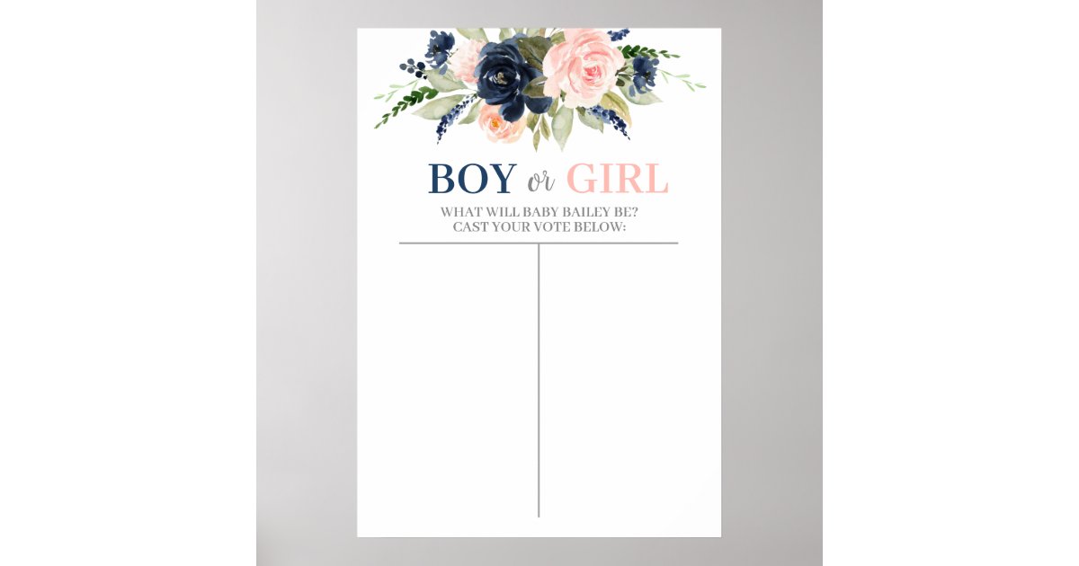 Boy or Girl chart, Guess the Gender Poster | Zazzle