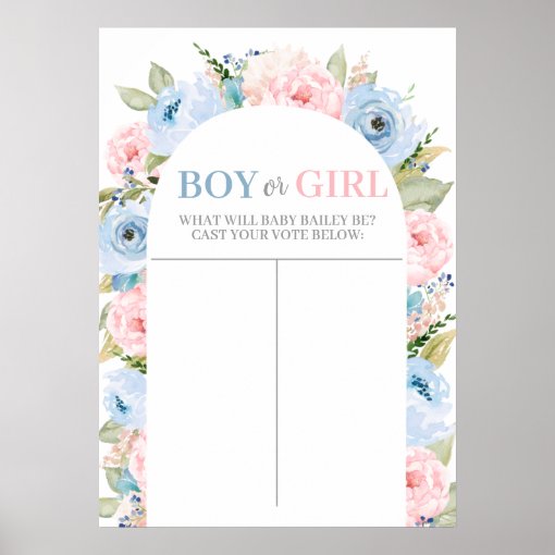 Boy or Girl floral chart, Guess the Gender Poster | Zazzle