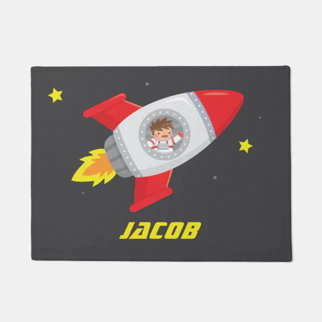 Boy Outer Space Rocket Kids Bedroom Decor Doormat | Zazzle