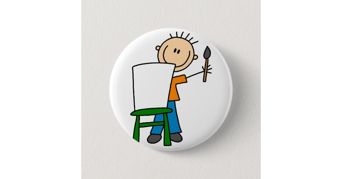 Boy Painting Stick Figure Button | Zazzle