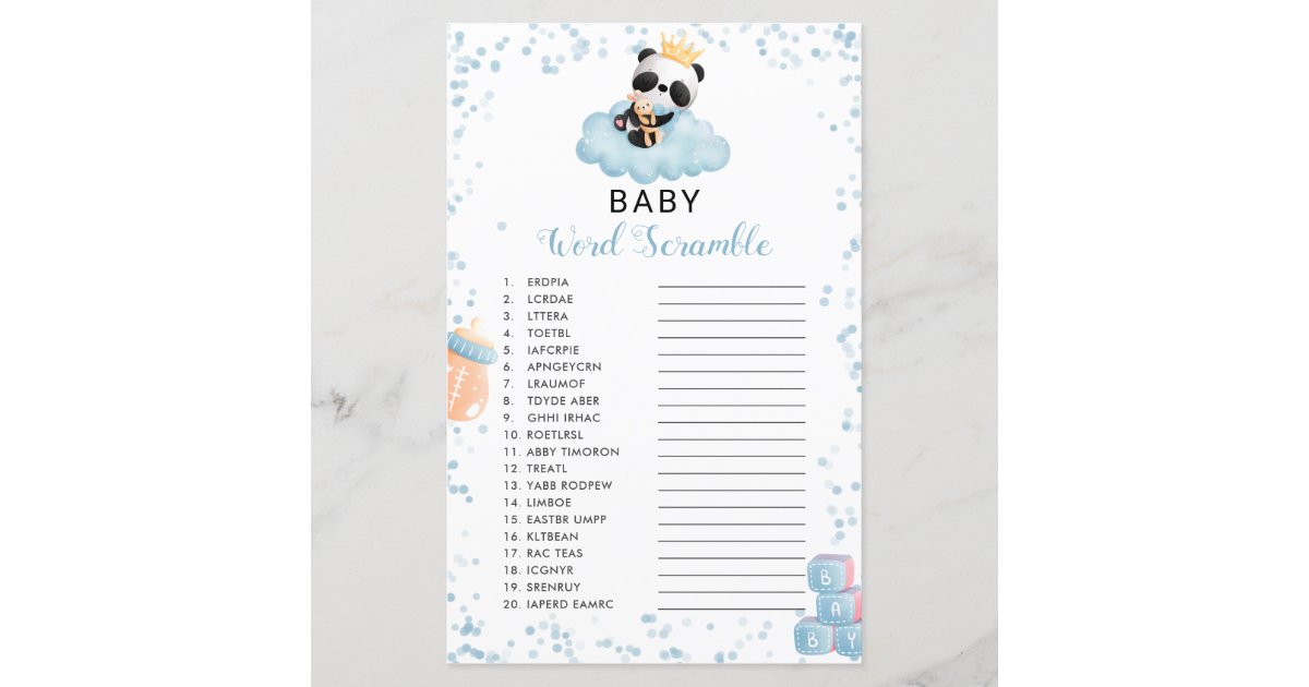 Boy Panda Bear Blue Baby Word Scramble Shower Game | Zazzle