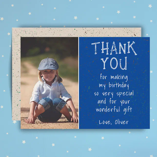 Boy Photo Modern Kid's Birthday Thank You Card | Zazzle