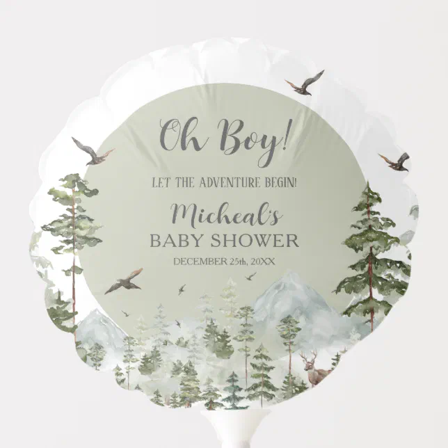 Boy Pine Tree Forest Mountain Baby Shower Balloon | Zazzle