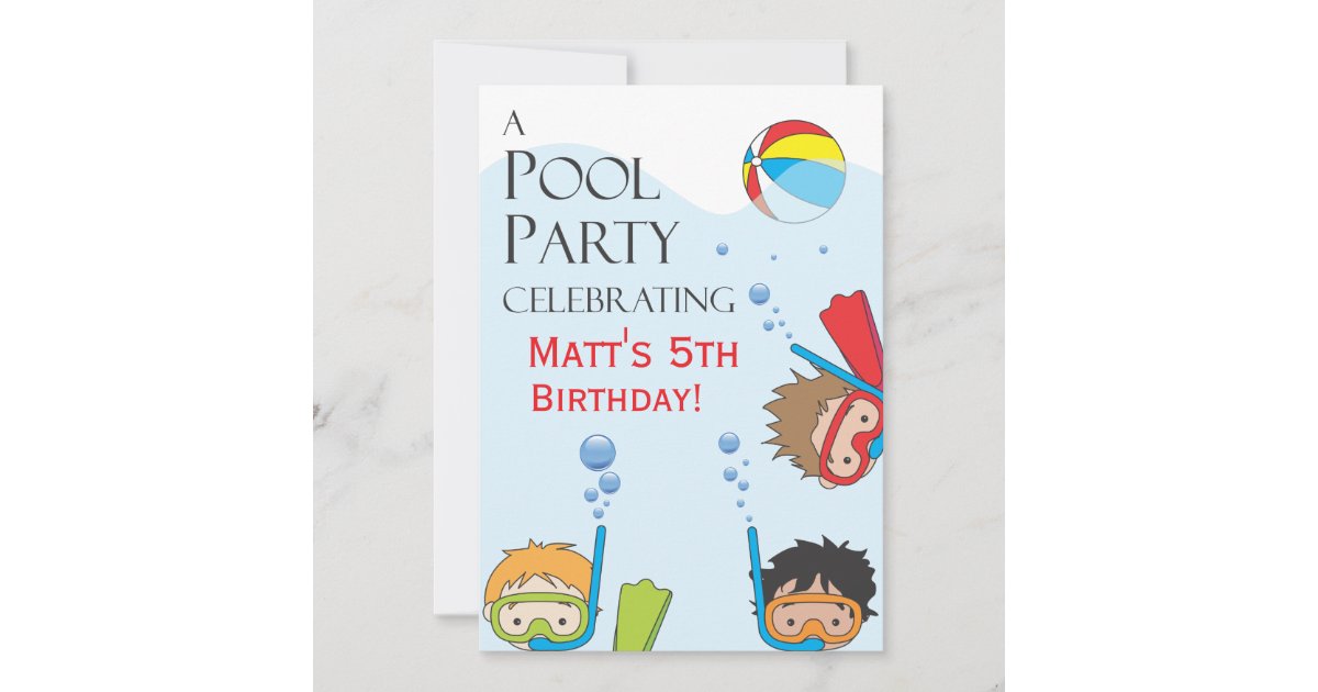 Boy Pool Birthday Party Invitation | Zazzle