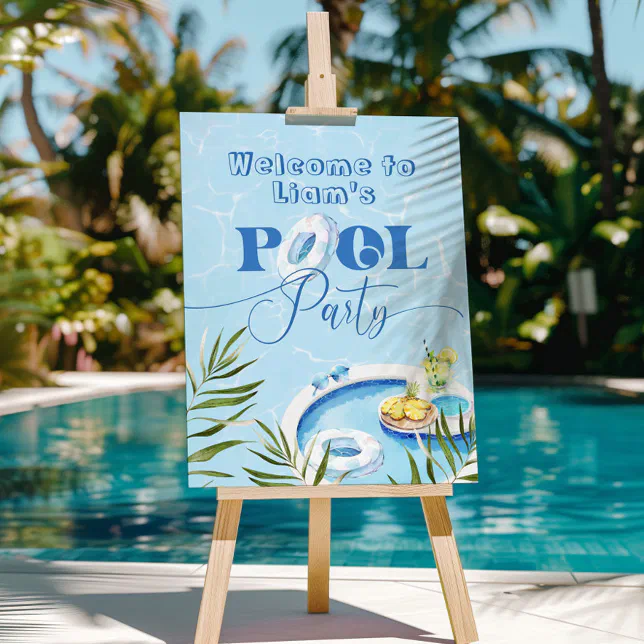 Boy Pool birthday party Welcome Foam Board | Zazzle