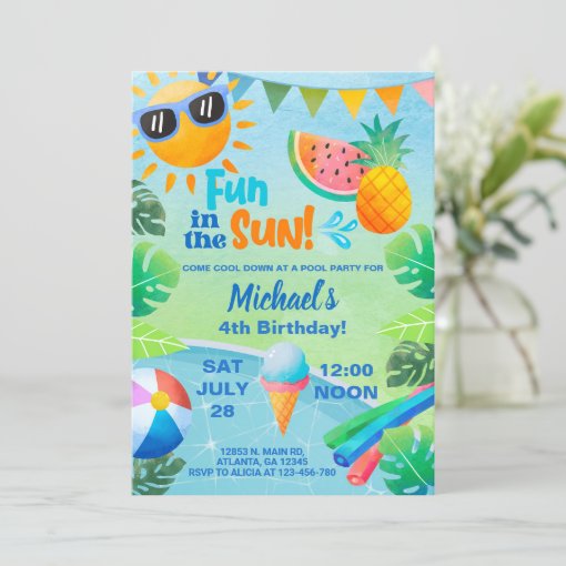 Boy pool party birthday invitation, pool bash. invitation | Zazzle