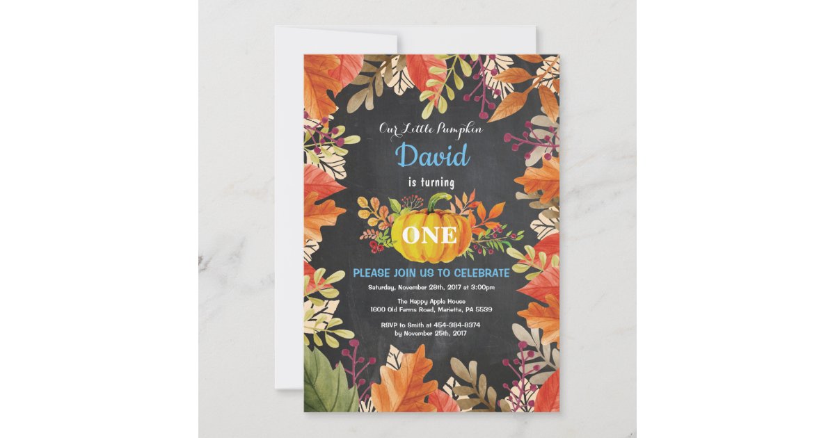 Boy Pumpkin Fall Birthday Invitation | Zazzle