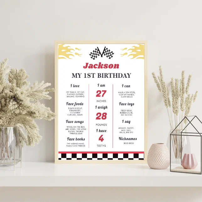 Boy Race Car Birthday Party Milestone Sign | Zazzle