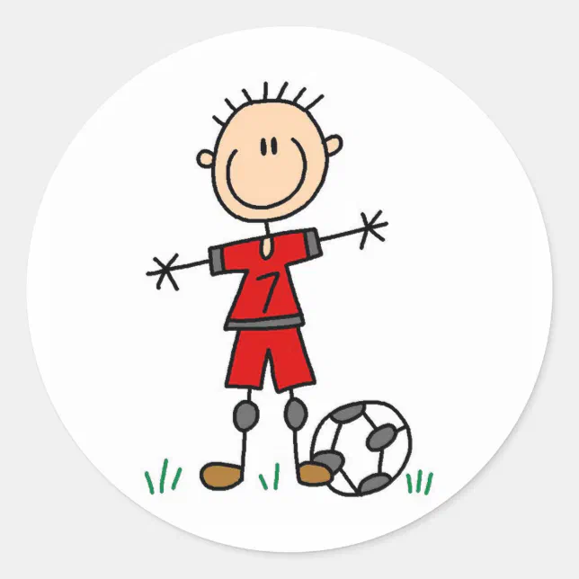 Boy Red Uniform Soccer Classic Round Sticker | Zazzle