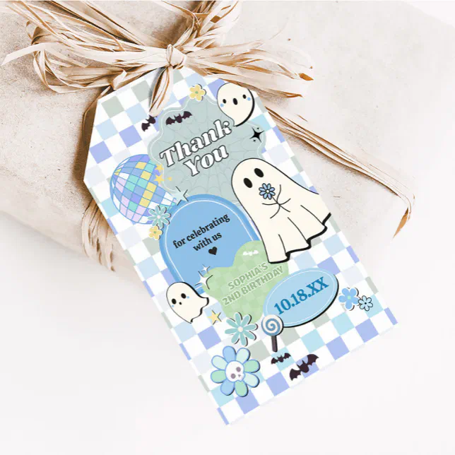 Boy Retro Groovy Little Boo Birthday Favor Tags | Zazzle