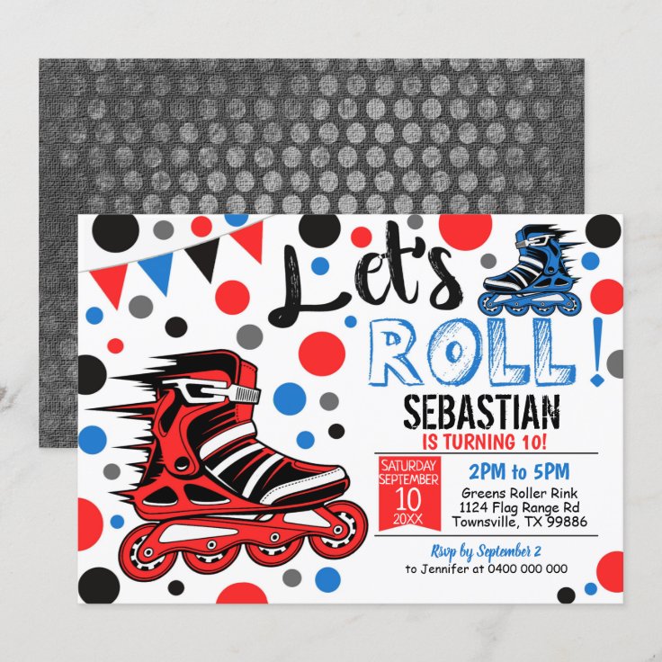 Boy Rollerblade Invitation Roller Blade Party Red | Zazzle