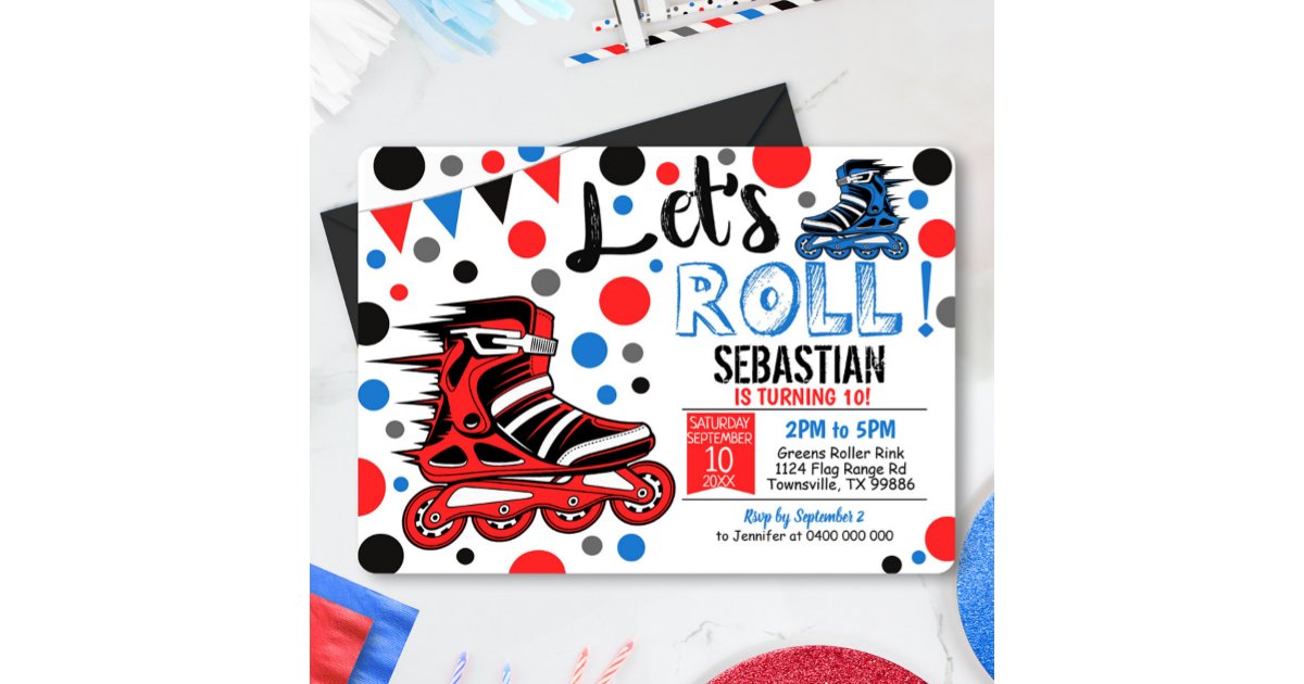 Boy Rollerblade Invitation Roller Blade Party Red | Zazzle