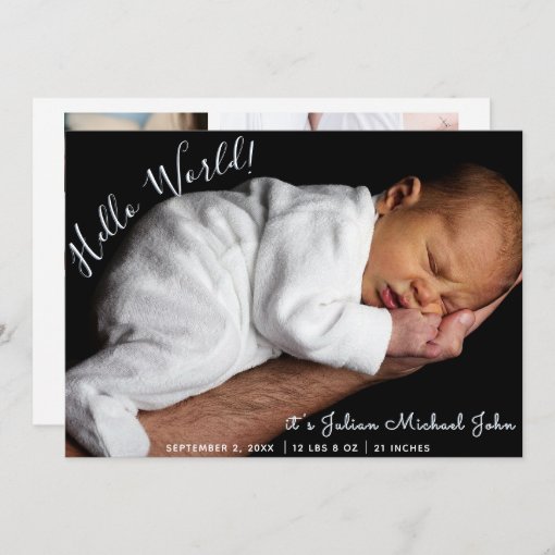 Boy Script Newborn Stats Photo Collage Birth Announcement | Zazzle