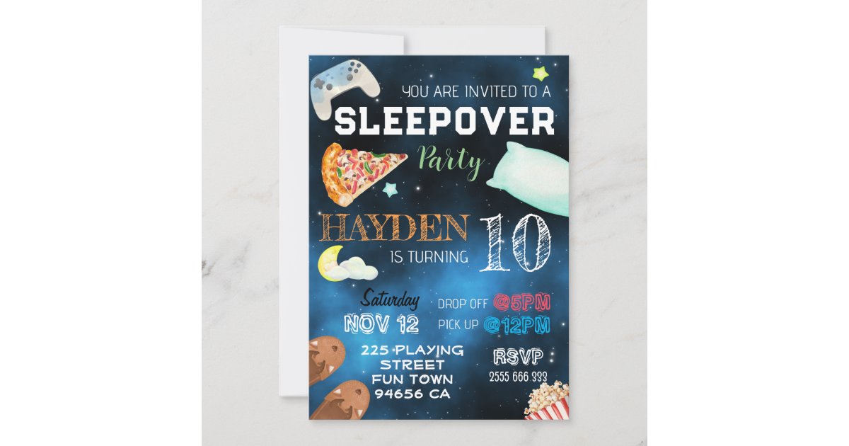 Boy Sleepover Pizza Pajamas Birthday Invitation | Zazzle