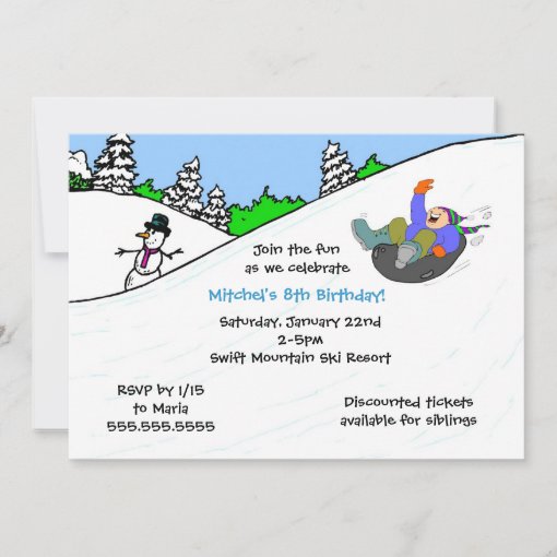 BOY Snow tubing winter birthday party invite | Zazzle