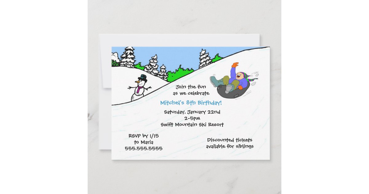 BOY Snow tubing winter birthday party invite | Zazzle