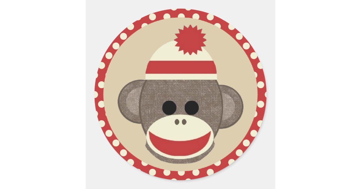 Boy Sock monkey round sticker | Zazzle