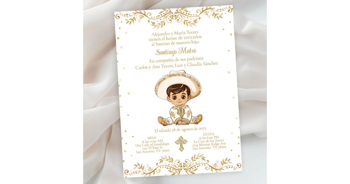 Boy Spanish Charro Baptism Invitation | Zazzle