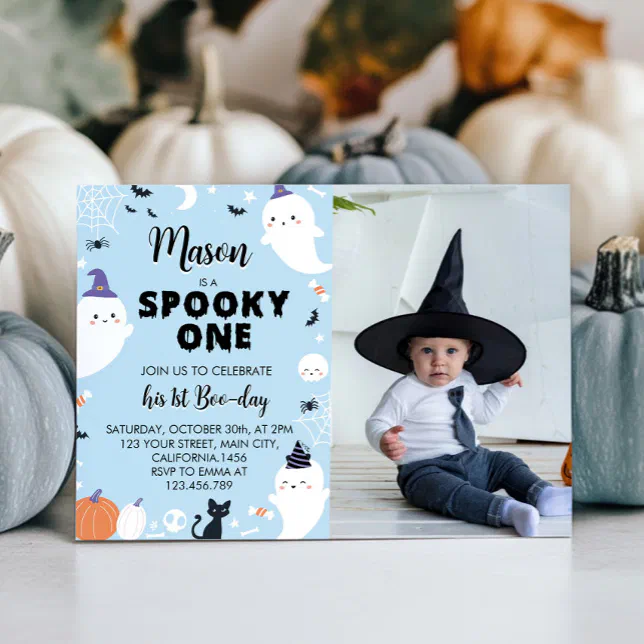 Boy Spooky One Ghost 1st Birthday Invitation | Zazzle