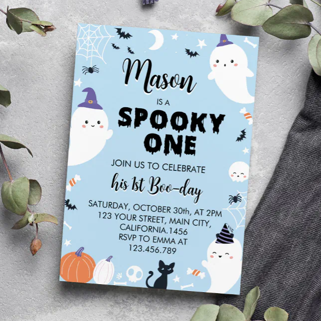 Boy Spooky One Ghost First Birthday Invitation | Zazzle