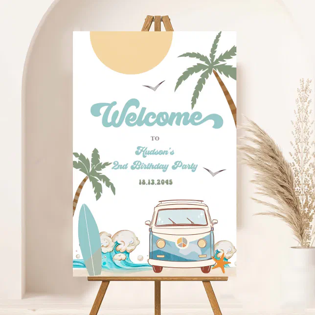 Boy Surf's Up Surfing Birthday Welcome Sign Editab | Zazzle
