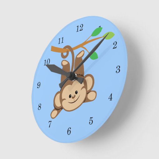 Boy Swinging Monkey Round Clock | Zazzle