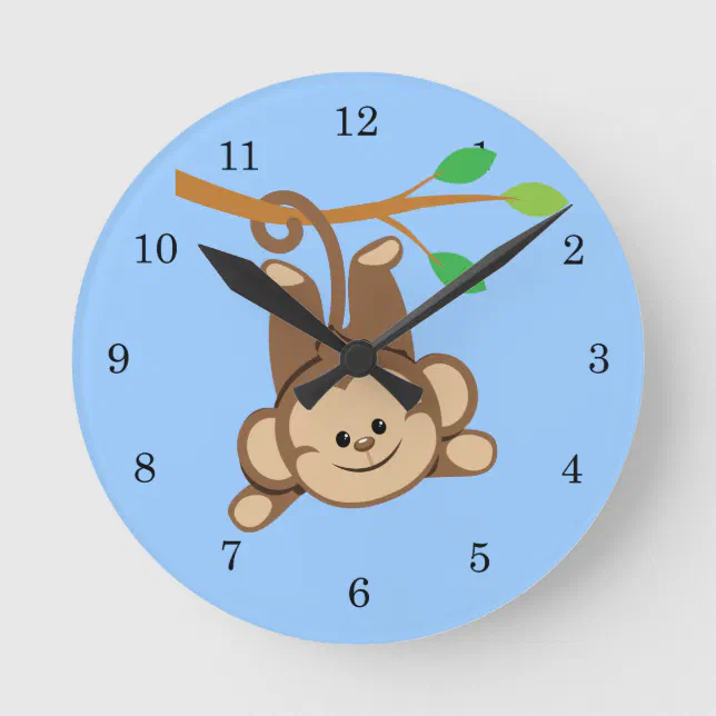 Boy Swinging Monkey Round Clock | Zazzle