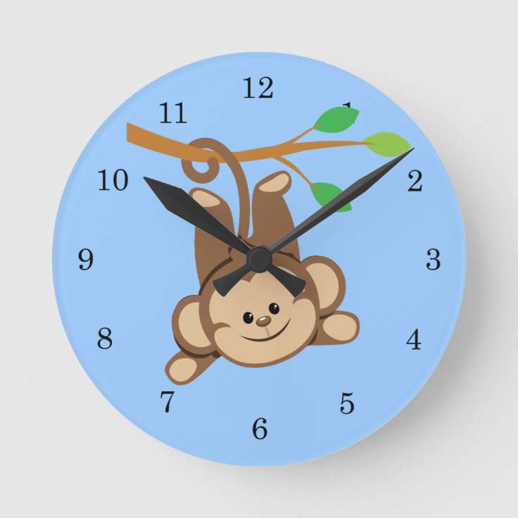 Boy Swinging Monkey Round Clock | Zazzle