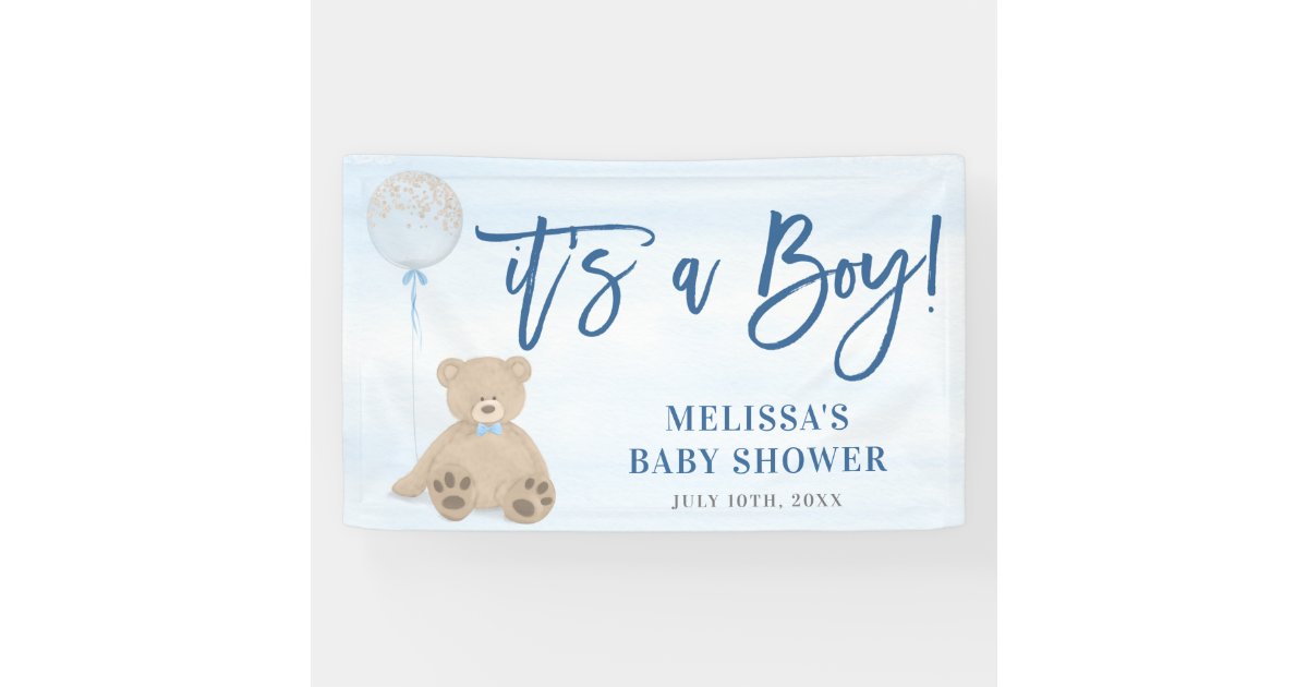 Boy Teddy Bear Blue Balloon Baby Shower Banner | Zazzle