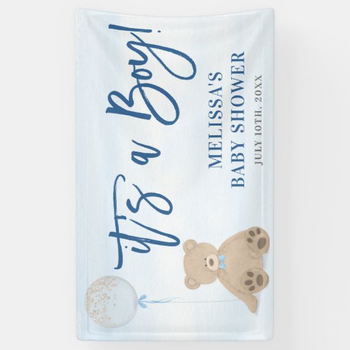 Boy Teddy Bear Blue Balloon Baby Shower Banner | Zazzle