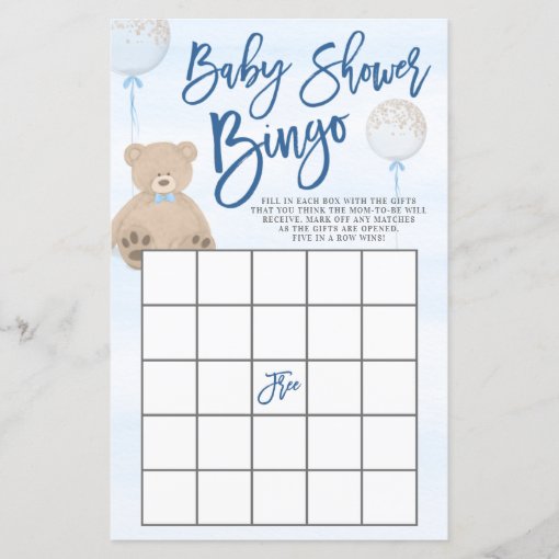 Boy Teddy Bear Blue Balloon Baby Shower Bingo | Zazzle