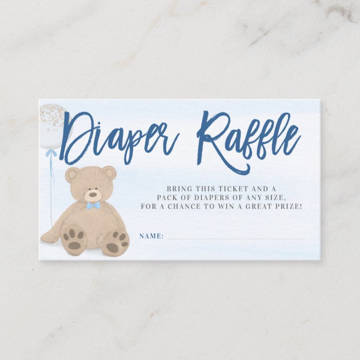 Boy Teddy Bear Blue Balloon Diaper Raffle Ticket Enclosure Card | Zazzle