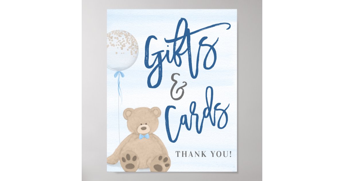 Boy Teddy Bear Blue Balloon Gifts & Cards Sign | Zazzle