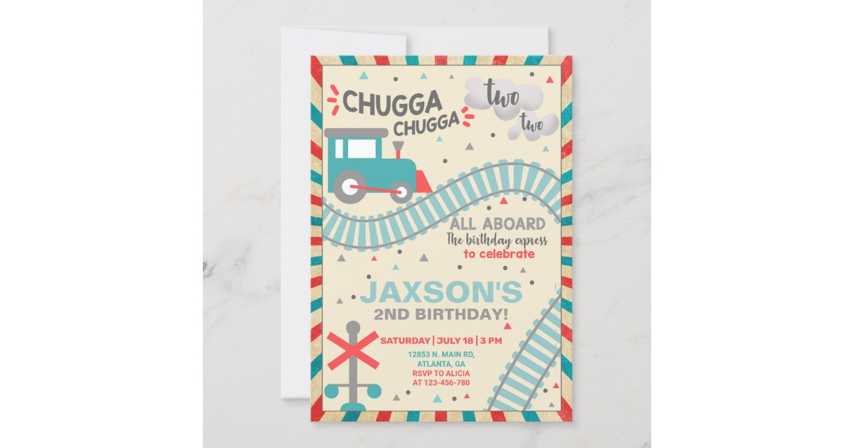 Boy train 2nd second birthday invitation. invitation | Zazzle