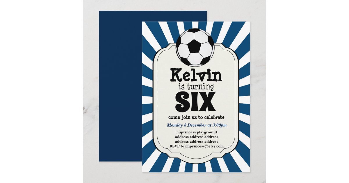 boy turning SIX Soccer Ball Invitation | Zazzle