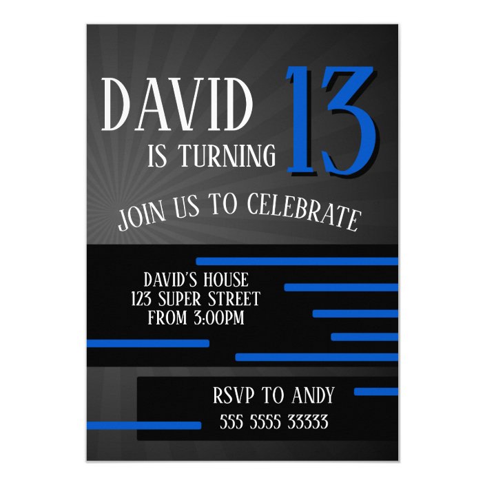 Boy Tween Teen Birthday Modern Simple Blue Invitation | Zazzle.com