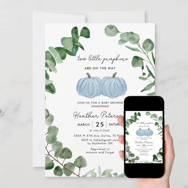 Boy Two Little Pumpkins Are On The Way Baby Shower Invitation | Zazzle