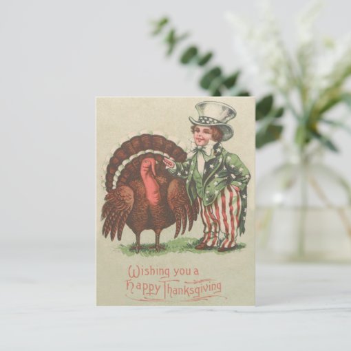 Boy Uncle Sam Thanksgiving Turkey Holiday Postcard | Zazzle