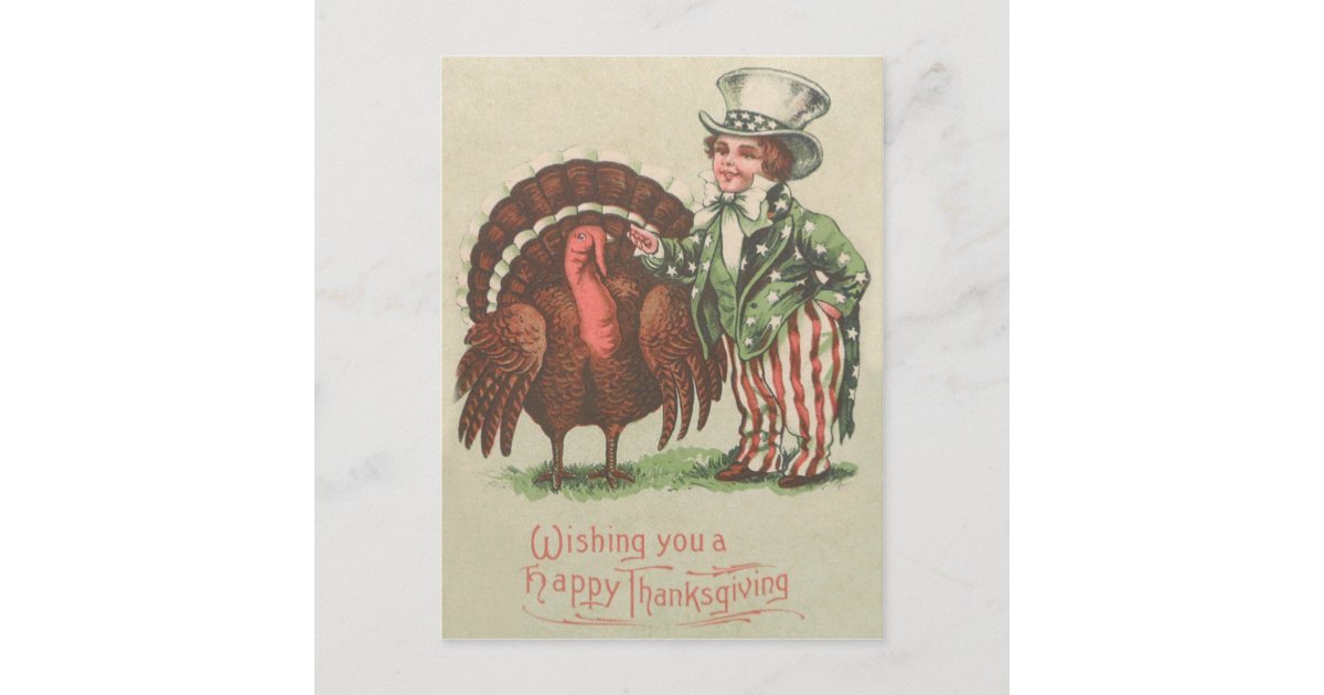 Boy Uncle Sam Thanksgiving Turkey Holiday Postcard | Zazzle