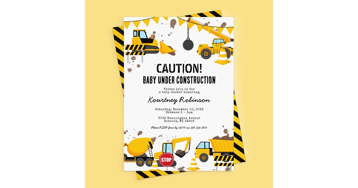 Boy Under Construction Baby Shower Invitation | Zazzle